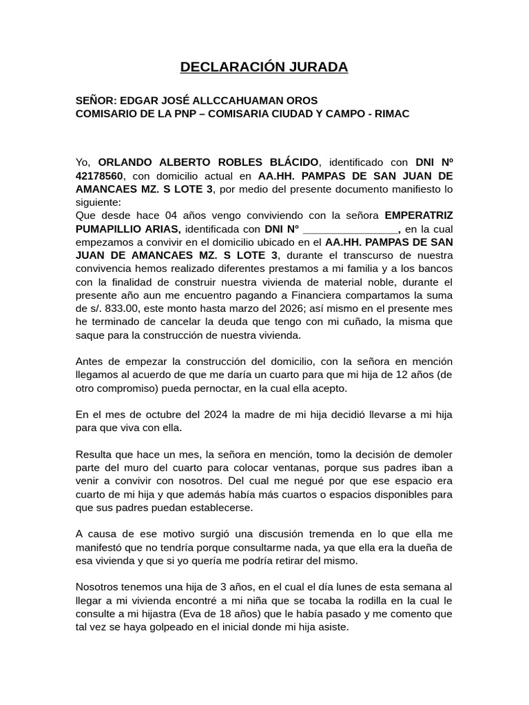 Declaración Jurada | PDF