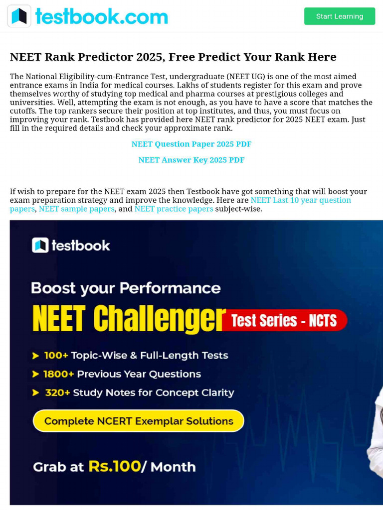 NEET Rank Predictor 2025, Free Predict Your Rank Here | PDF