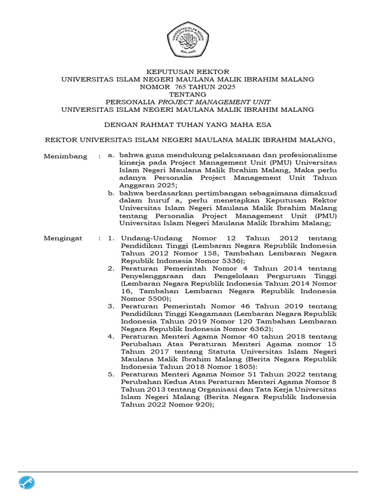 Personil PMU 2025 | PDF