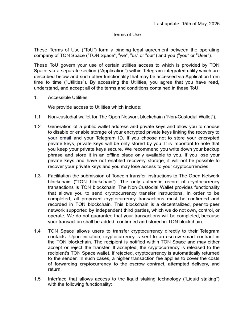 Ton Space Terms of Use | PDF | Cryptocurrency | Damages