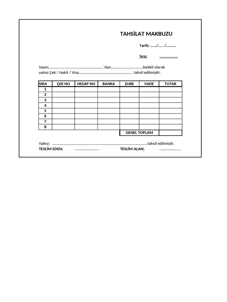 Tahsilat Makbuzu Ornegi | PDF