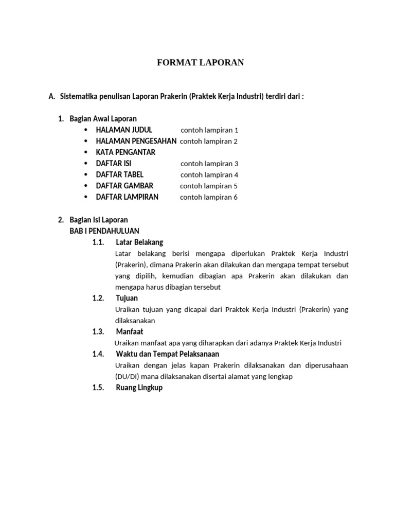 Format Penulisan Laporan Prakerin 2025 | PDF