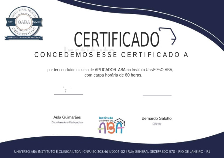 Certificado de Conclusão do Curso ABA | PDF