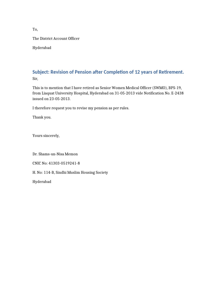 Revision of Pension DR Shams Un Nisa Memon | PDF