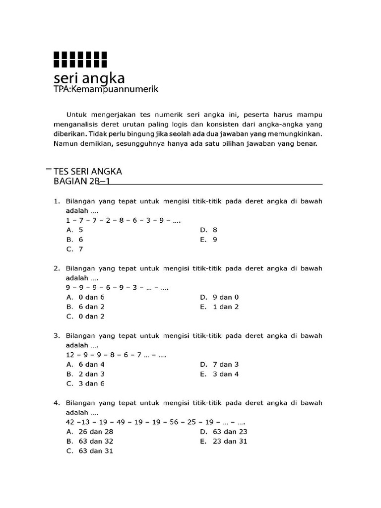 Deret Angka Berbagai Bentuk Tes Tiu Soal Psikotes Cpns Dan Soal Tes ...