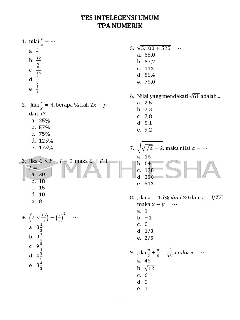 Soal TPA Numerik untuk Tes IQ | PDF