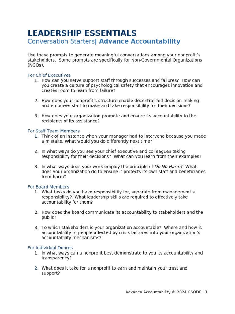 Conversation Starters - Advance Accountability | PDF | Non Governmental ...