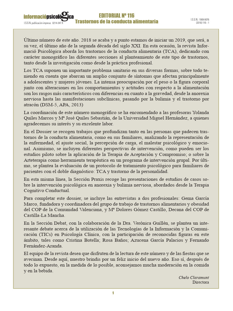 Inf Psic Trast Alim | PDF | Desorden alimenticio | Psicología anormal