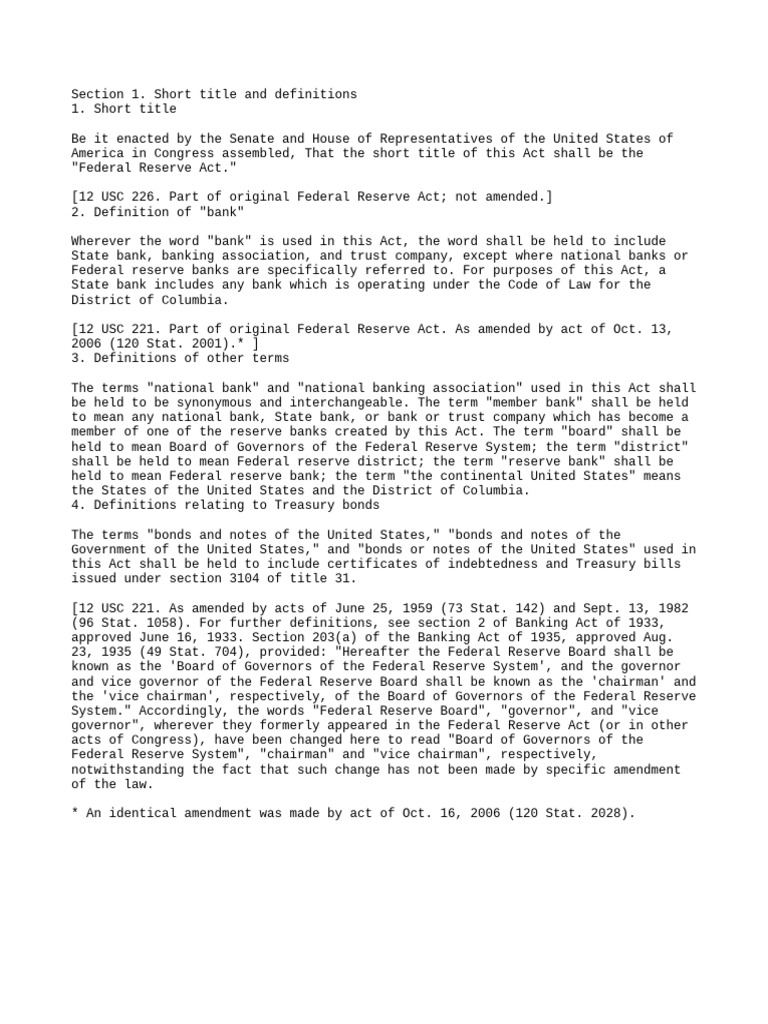Federal Reserves Definition of Bank | PDF | United States Code ...