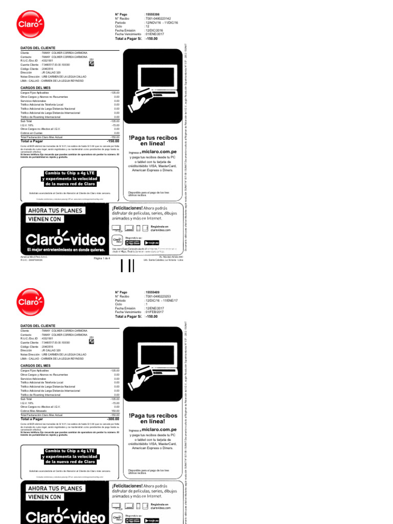 Recibo Telefono Perú | PDF | Tarjeta de crédito | Tarjeta de débito