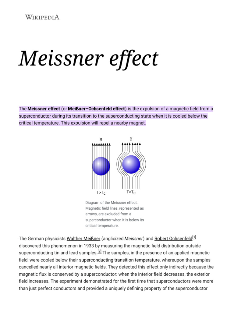 Meissner Effect - Wikipedia | PDF | Superconductivity | Cryogenics