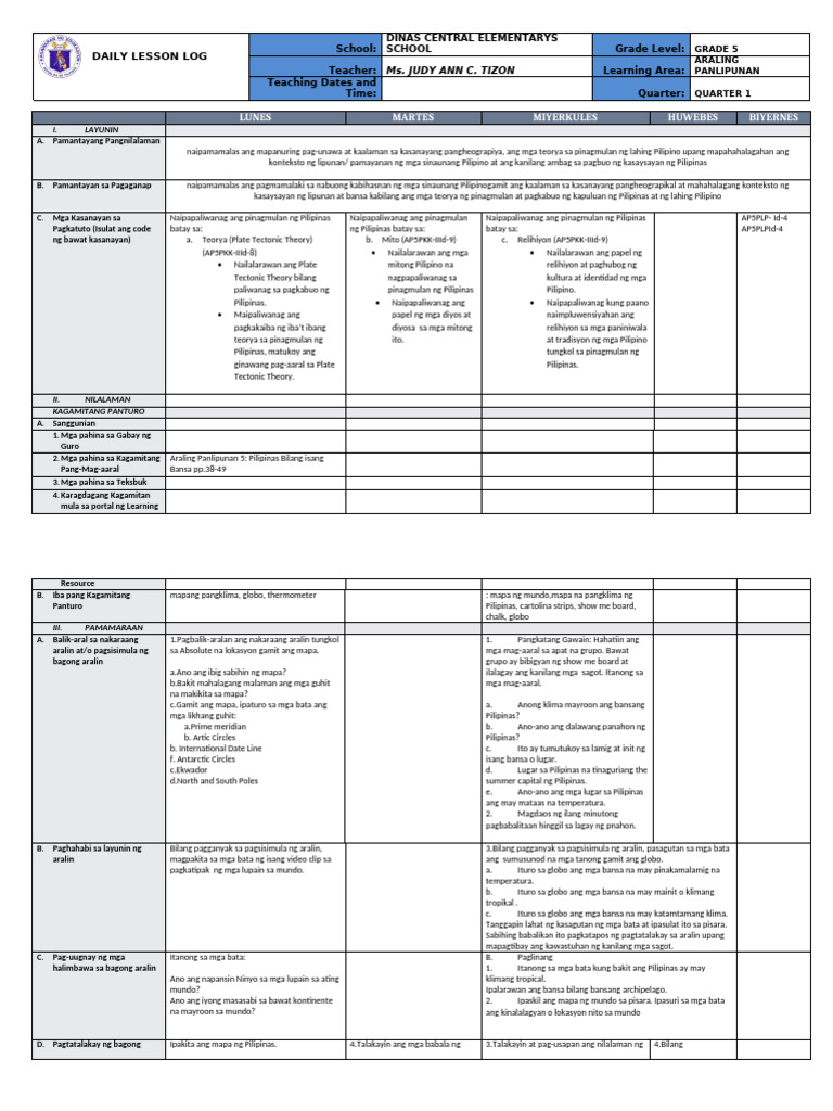 Edited-Dll - Araling Panlipunan 5 - Q1 - W2 | PDF