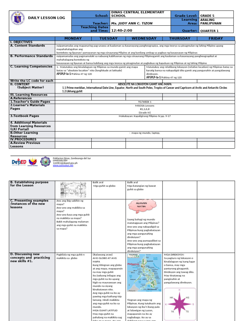 Dces - Dll-Week1-Araling Panlipunan 5 | PDF