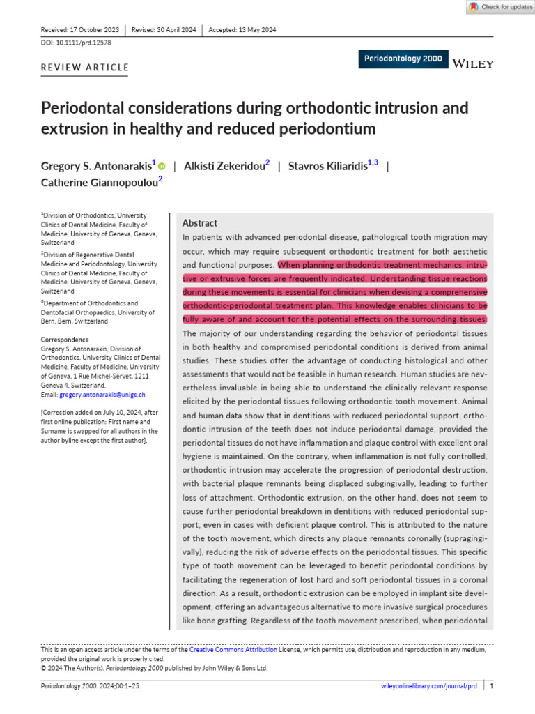 Periodontal Considerations During Orthodontic Intrusion and Extrusion ...