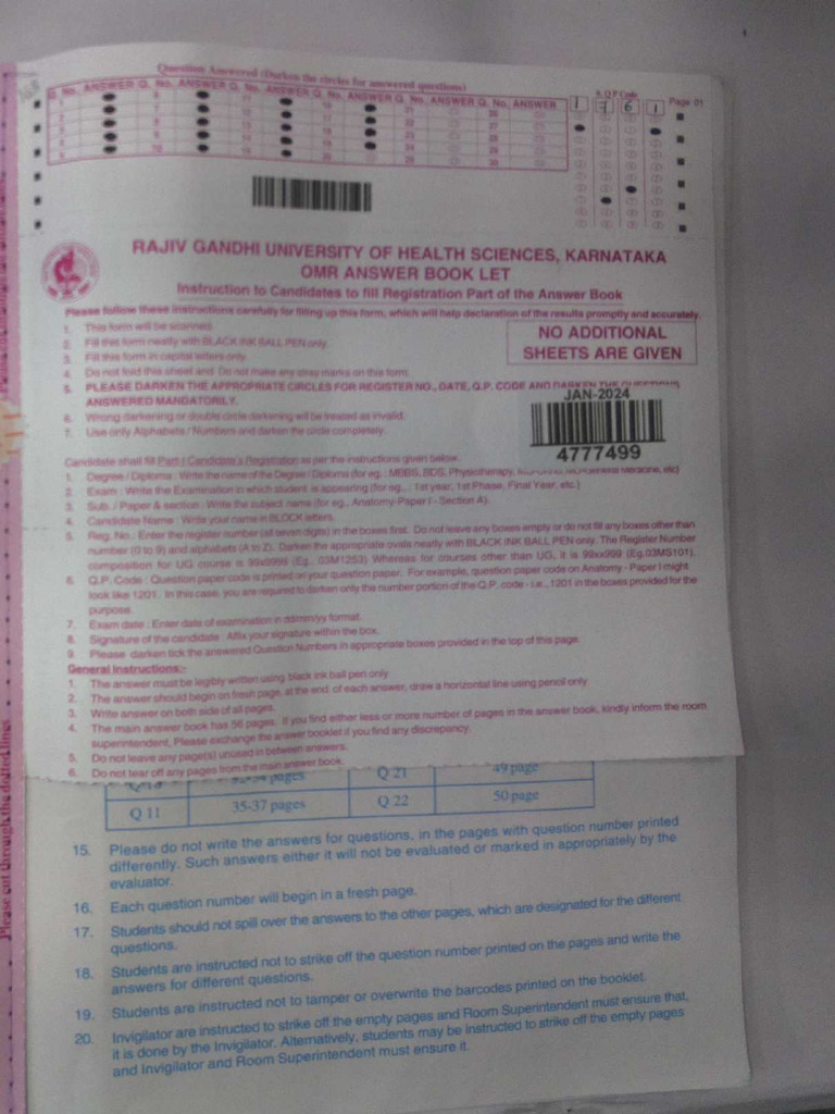 Answer Paper BSC Nursing RGUHS | PDF