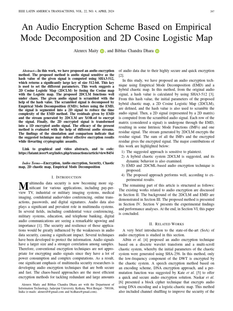 An Audio Encryption Scheme Based On Empirical Mode Decomposition and 2D ...