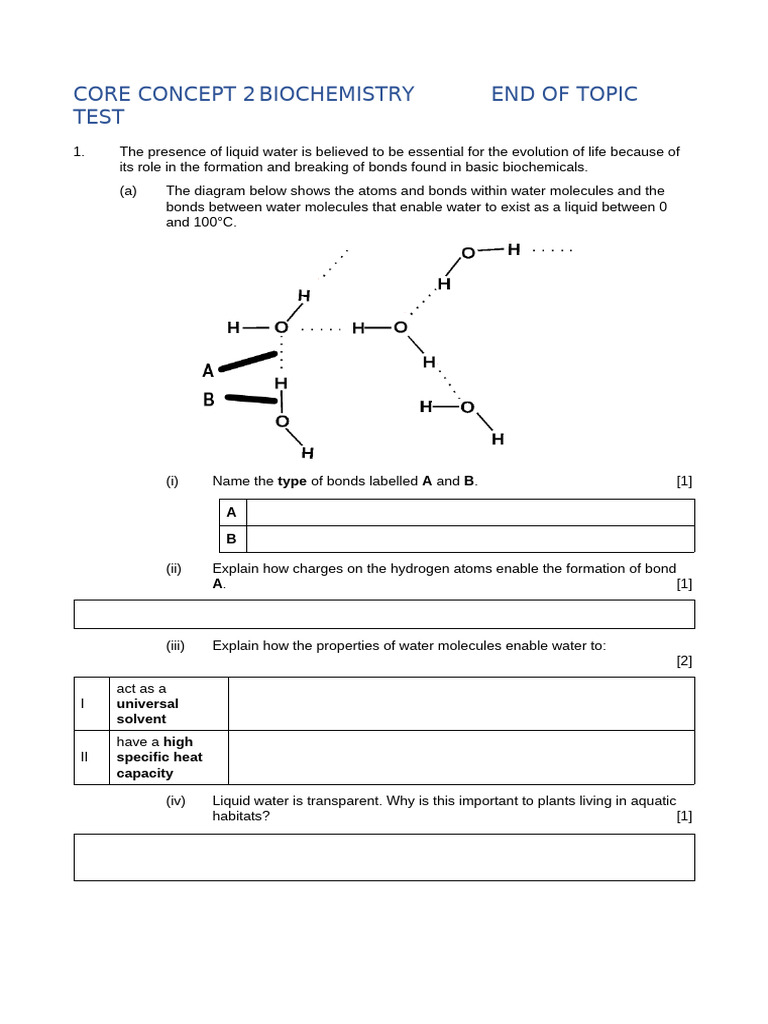 Biochemistry End of Topic Test 2 | PDF | Biochemistry | Chemistry