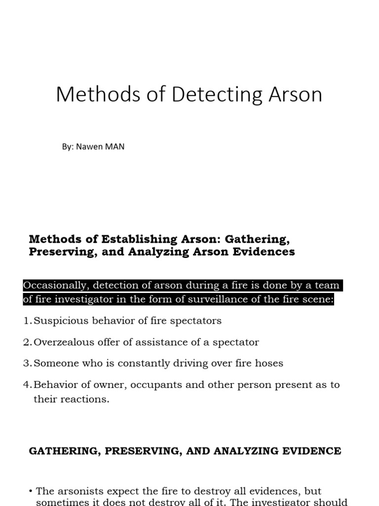 Arson Detection Techniques and Evidence Analysis | PDF | Fires | Smoke