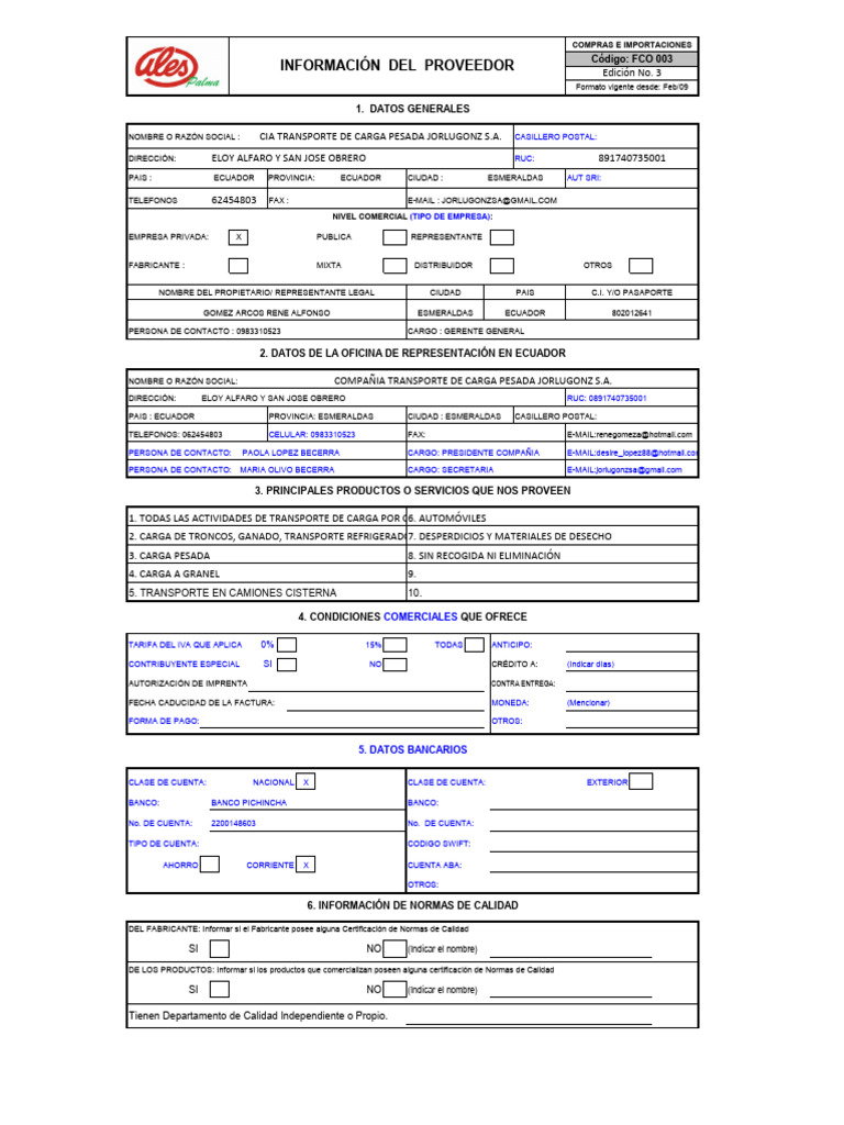 Formulario de Informacion Del Proveedor-Signed | PDF