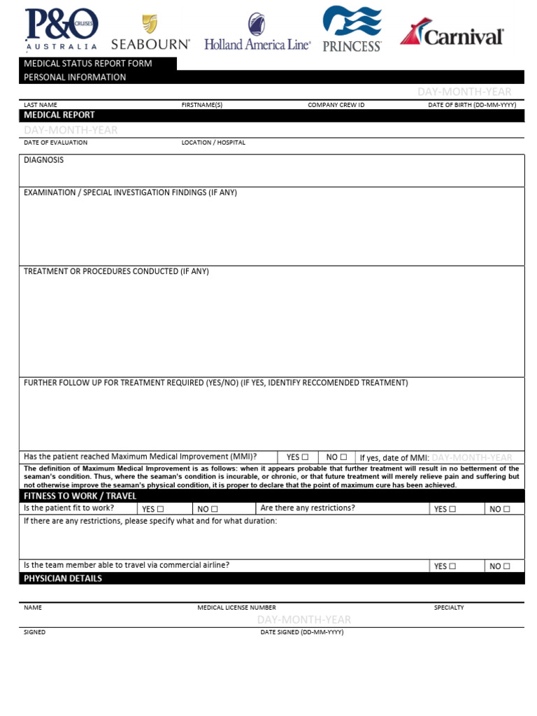Medical Status Report Form Template | PDF