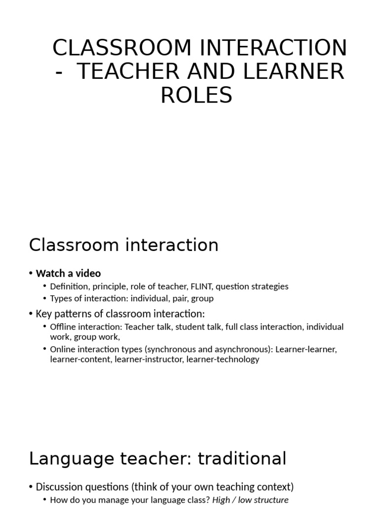 Topic 2 - Classroom Interaction and Teacher and Learner Roles - VTP3 ...