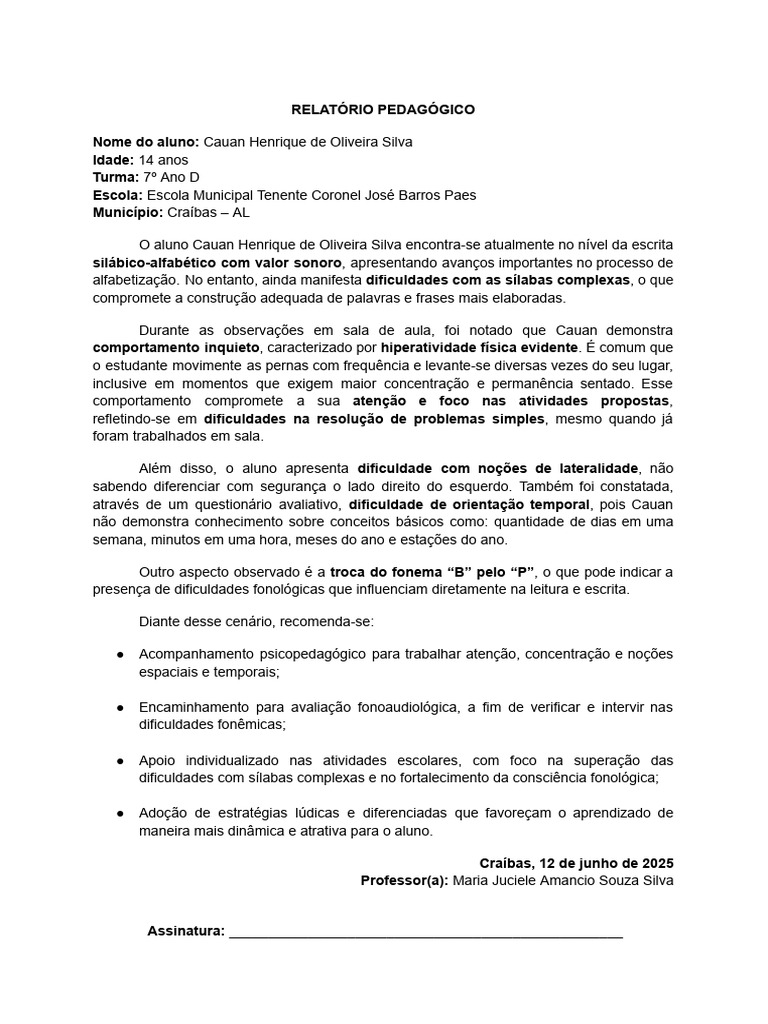 RELATÓRIO Cauan - 7D | PDF