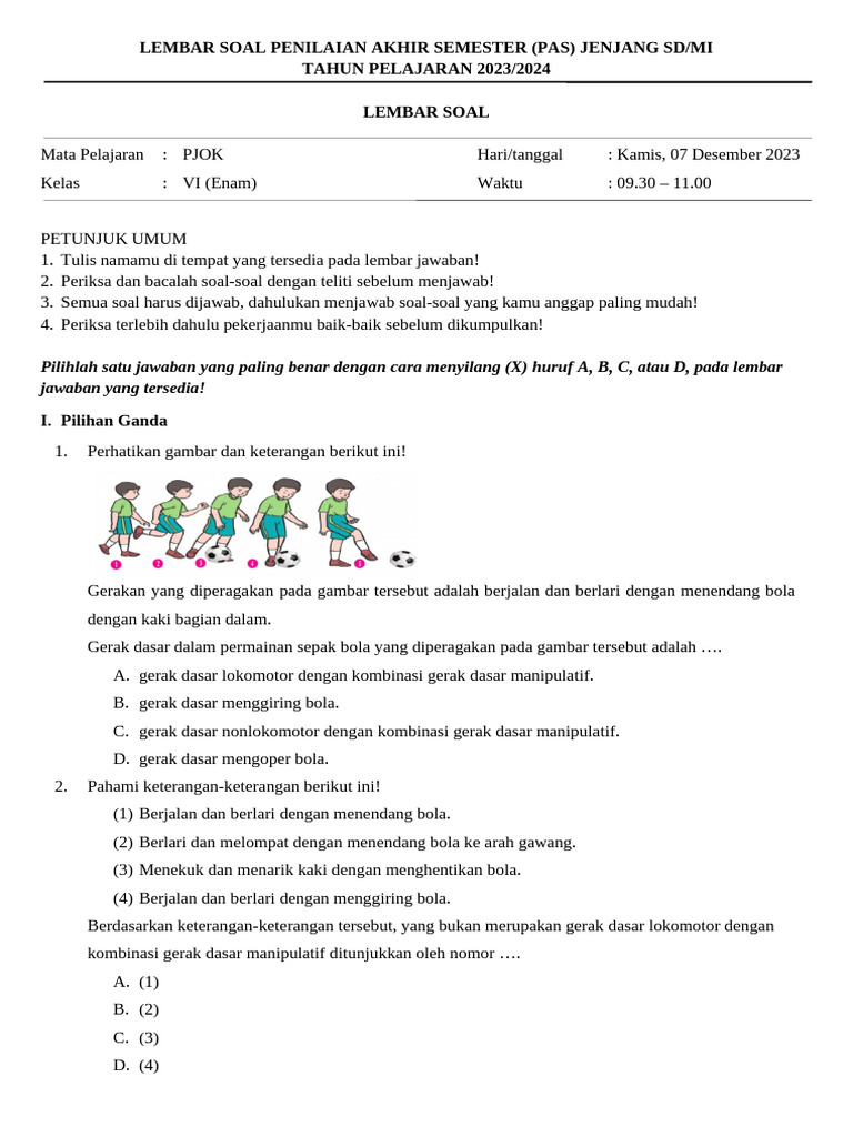 Naskah Soal PJOK Kelas 6 | PDF
