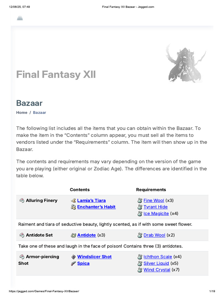 Final Fantasy XII Bazaar | PDF