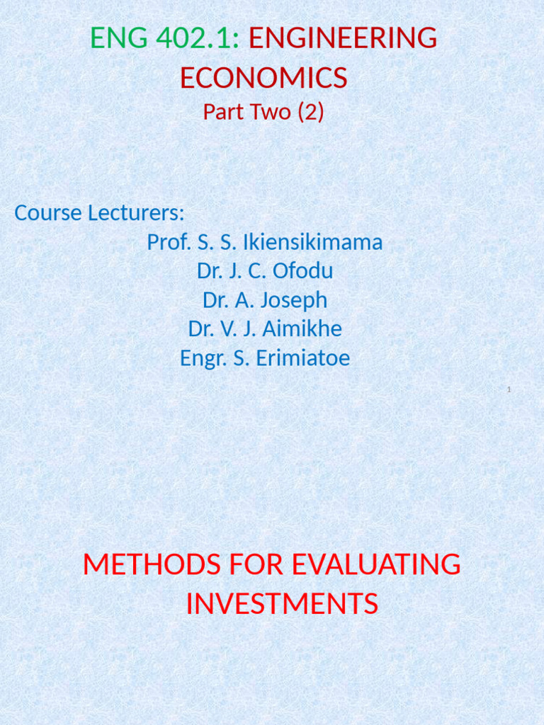 Eng 402.1 Eng Econs Part 2 | PDF | Depreciation | Taxes