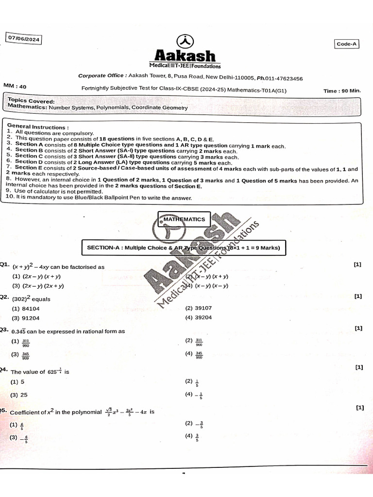 9th Math FST Previous Year | PDF