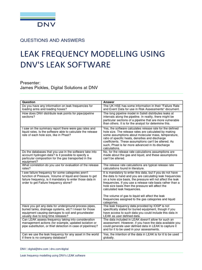 DNV LEAK Software: Leak Frequency Modelling | PDF | Leak | Gases