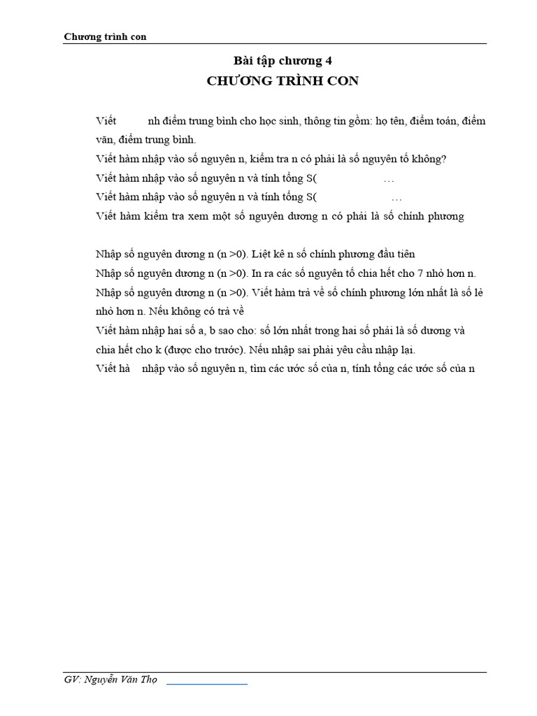Bai Tap Chuong 4-Chuong Trinh Con (Ham) | PDF