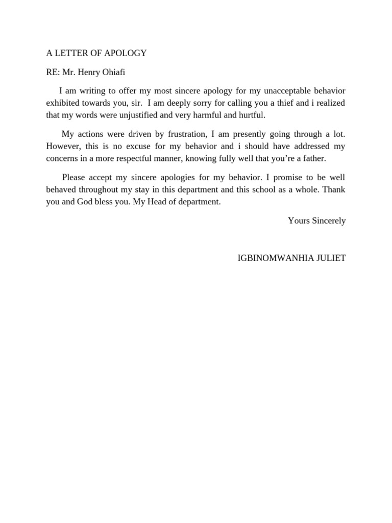 A Letter of Apology | PDF