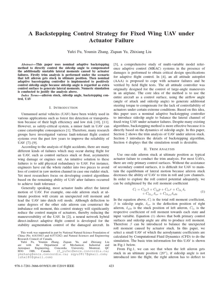 A Backstepping Control Strategy For Fixed Wing UAV Under Actuator Failure (Okundu) | PDF ...