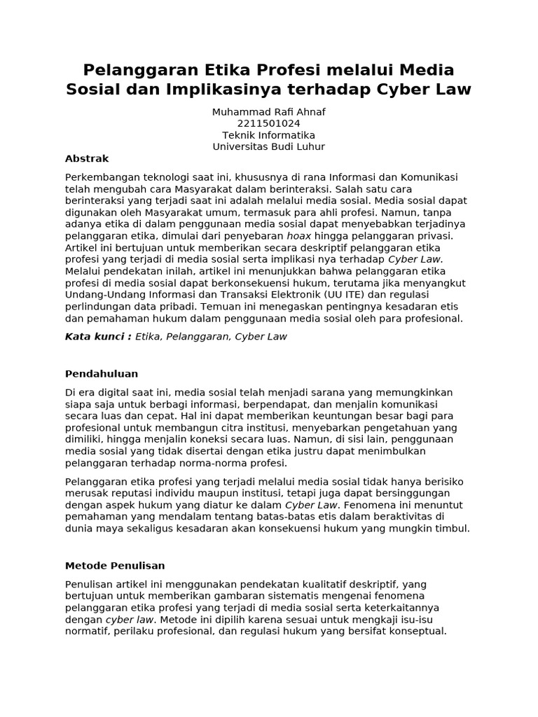 Jurnal Ilmiah Etika Profesi 2211501024 Muhammad Rafi Ahnaf | PDF