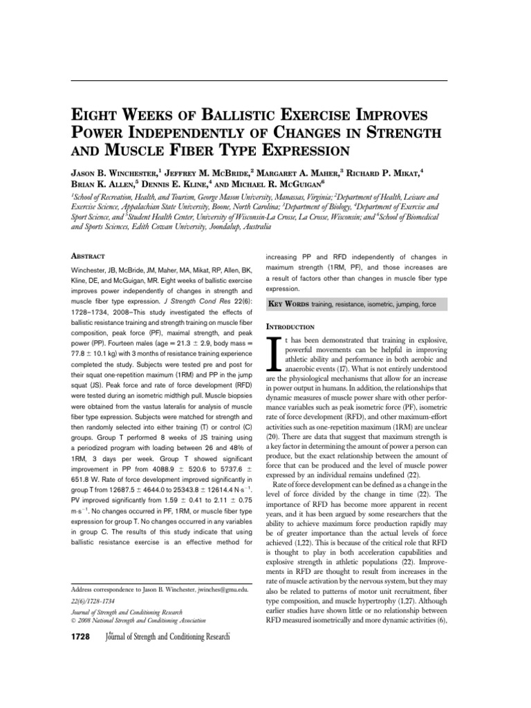 Eight Weeks of Ballistic Exercise Improves Power | PDF | Skeletal ...