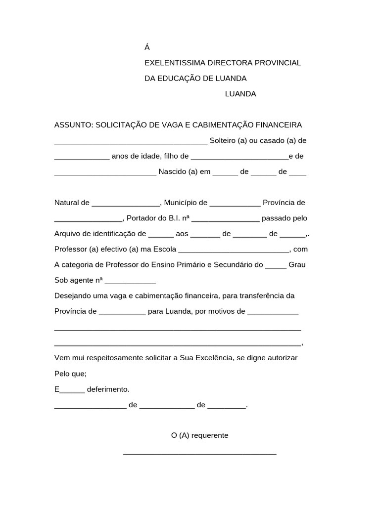 Solicitacao de Vaga em Luanda. | PDF