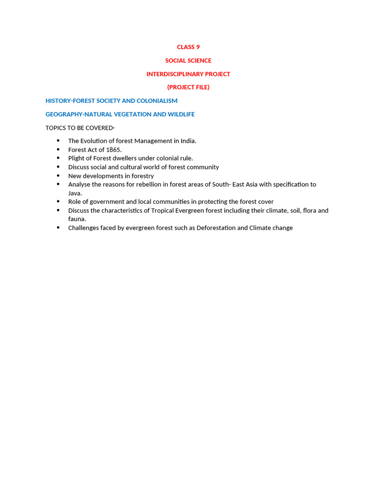 Class 9 Interdisciplinary Project: Forest Society | PDF
