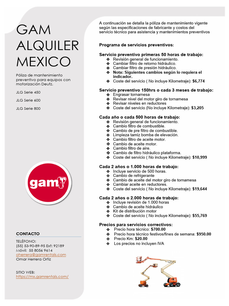 Gam Alquiler Mexico Plataformas JLG Nuevas | PDF