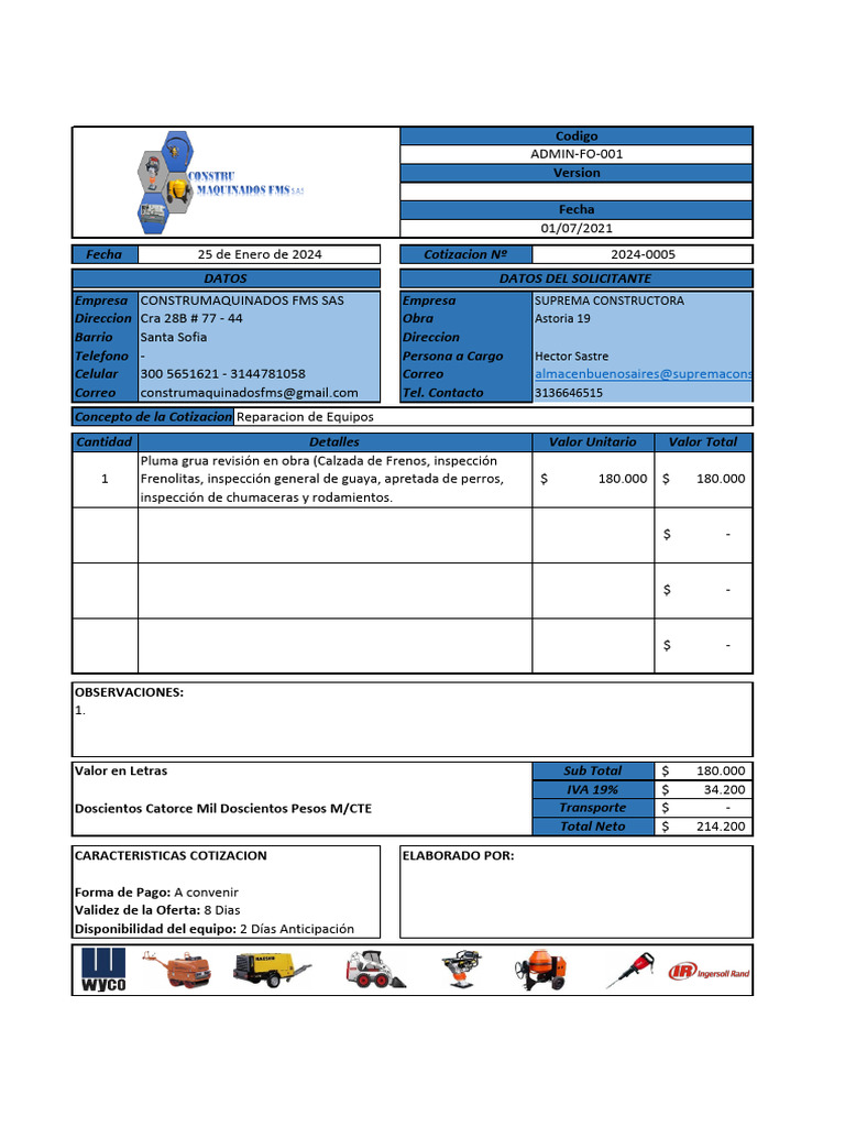 Cot 2024-0005 Suprema Constructora | PDF