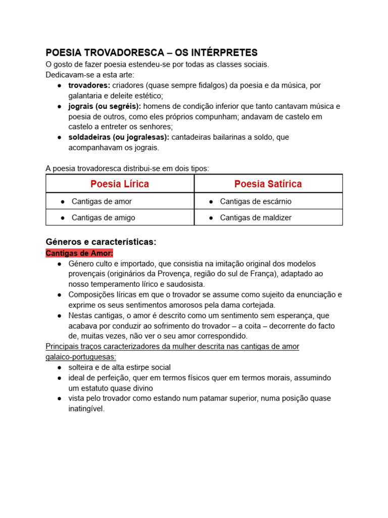 Poesia Trovadoresca | PDF | Amor