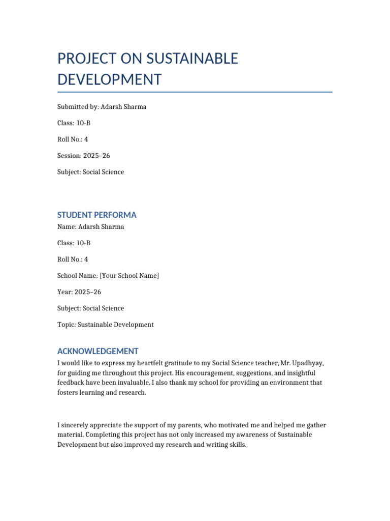 Sustainable Development Project Compact Adarsh Sharma Class10 | PDF | Sustainability ...