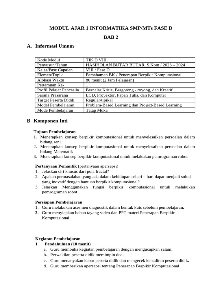 Modul Ajar TIK 8 | PDF