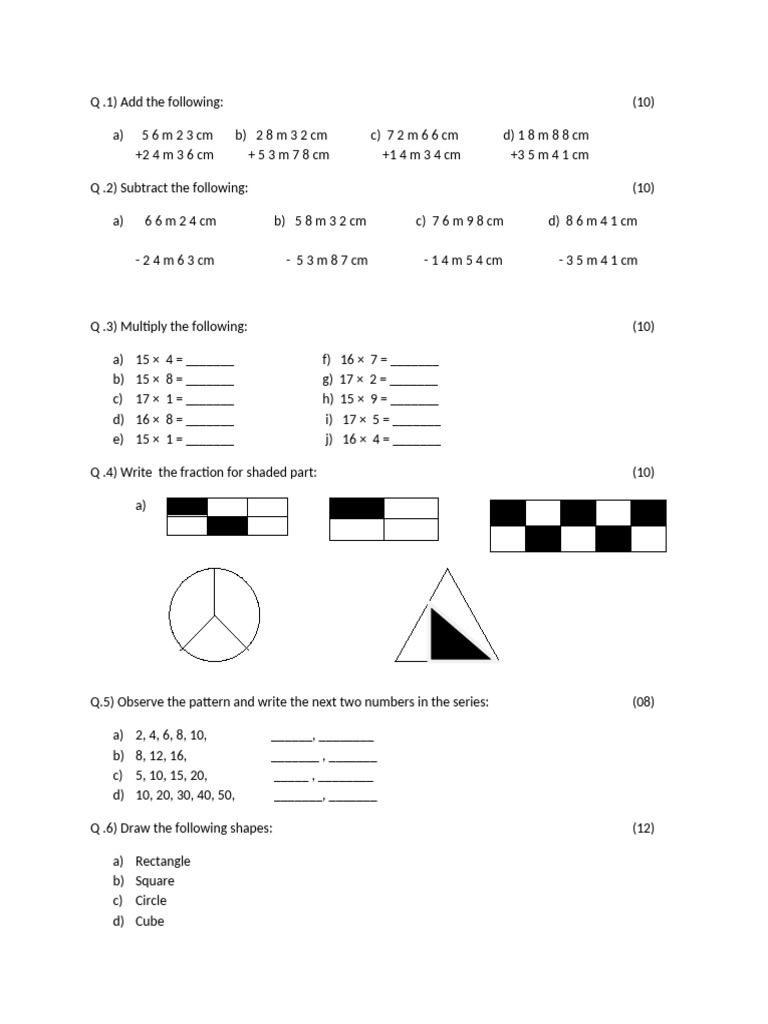 Maths Class 2 Term 2 Paper 1 | PDF | Arithmetic | Mathematics