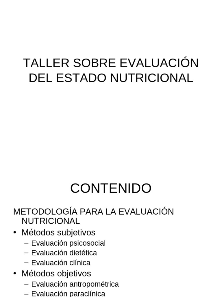 Taller Evaluacion Estado Nutricional | PDF | Depresión (estado de ánimo) | Desnutrición