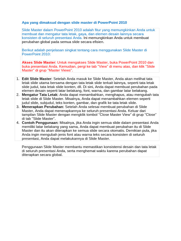 Apa Yang Dimaksud Dengan Slide Master Di PowerPoint 2010 | PDF