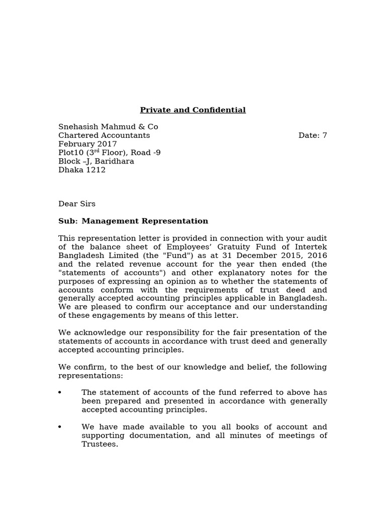 Intertek - Management Representation Letter | PDF | Accounting ...