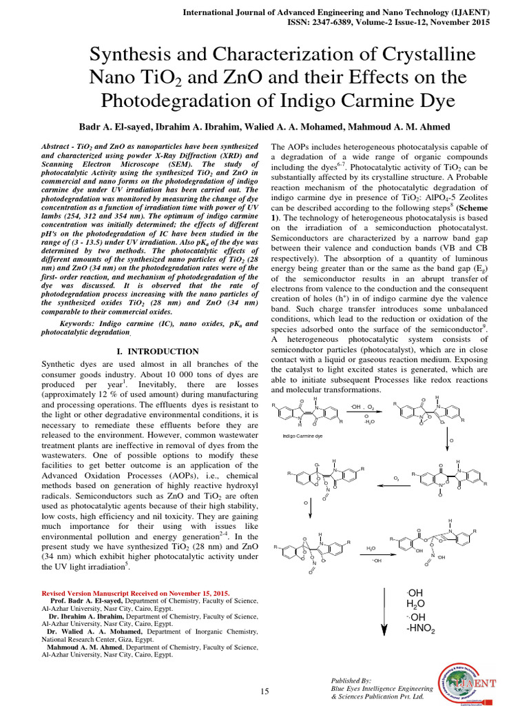 L Sayed 2015, Synthesis and Characterization of Crystalline Nano Tio2 ...