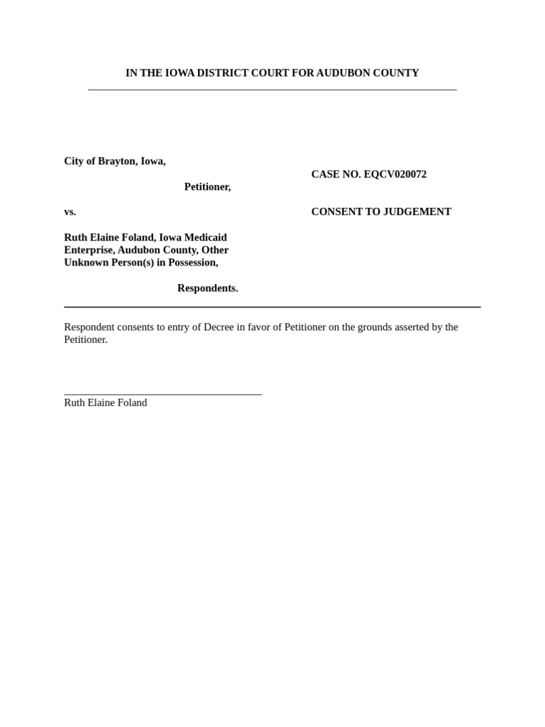 Consent To Judgement Foland | PDF