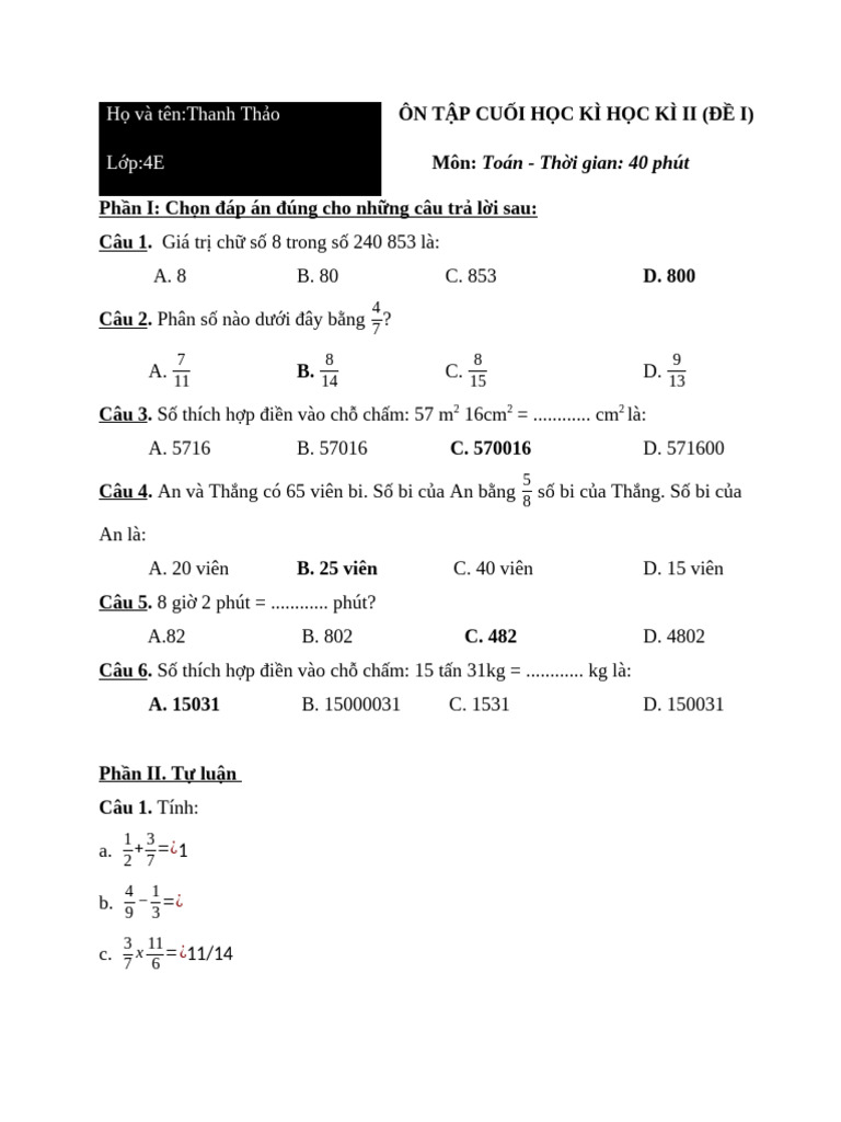 Đề Ôn Tập Cuối HKII | PDF